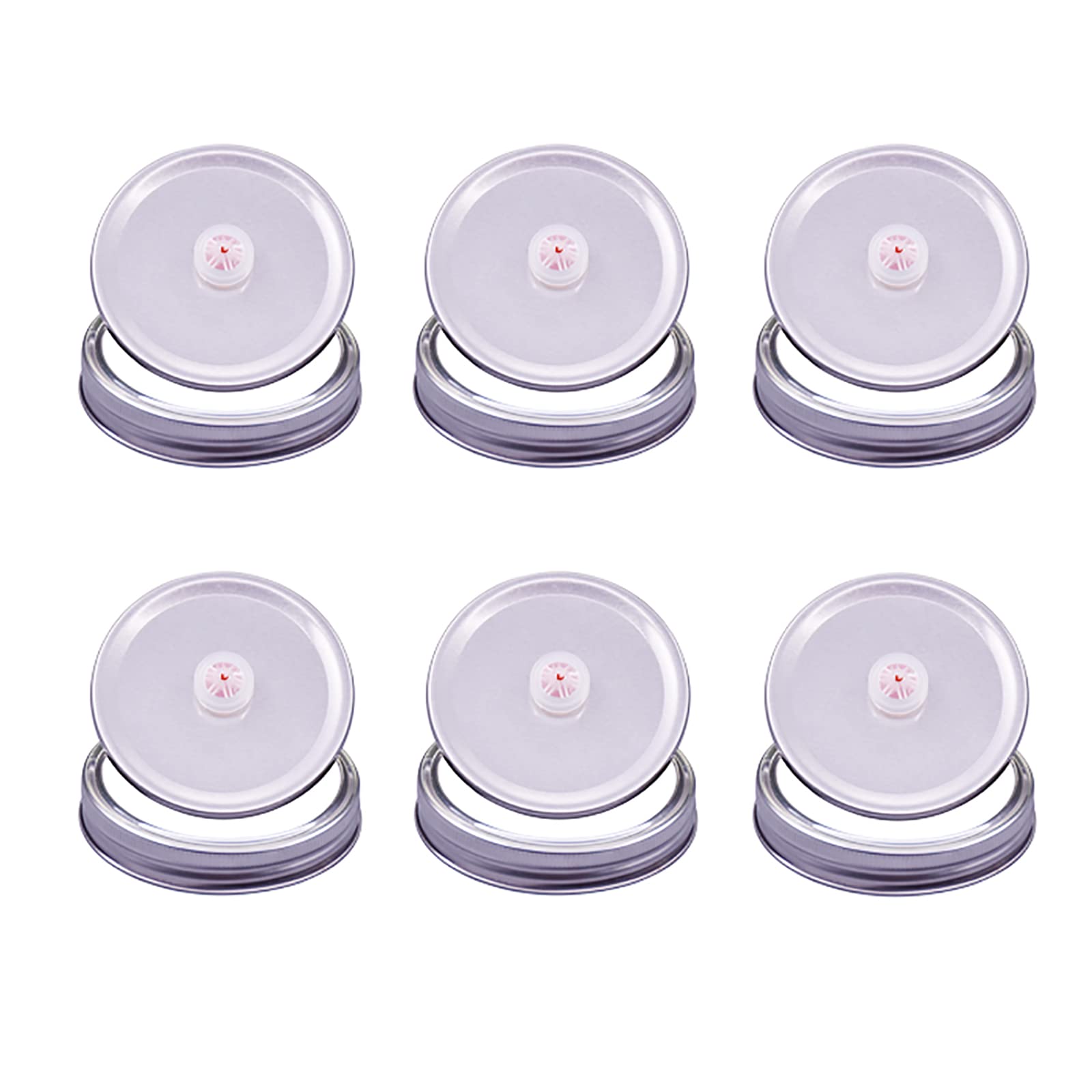 Handheldvac Stainless Steel Wide Mouth Mason Jar Lids Reusable Jar Vacuum Sealer kit Wide Mouth Silver Fermenting Lids (6 Pack without Pump)