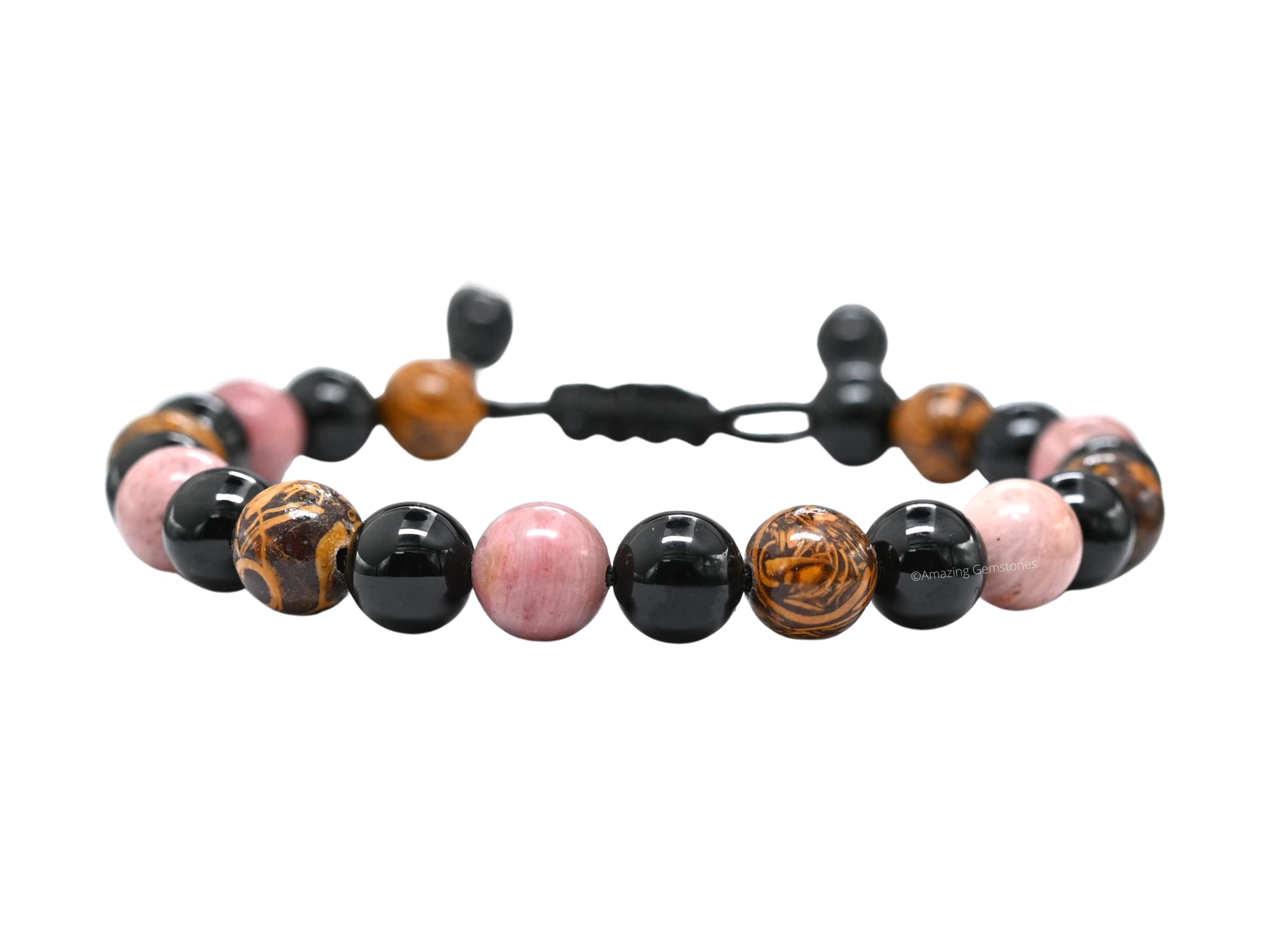 Taurus Zodiac Crystal Bracelet - Rhodonite Mariyam Jasper Black Tourmaline Birthstone Bracelets Women Men Healing Calming Anxiety Stress Relief Gifts (Adjustable)