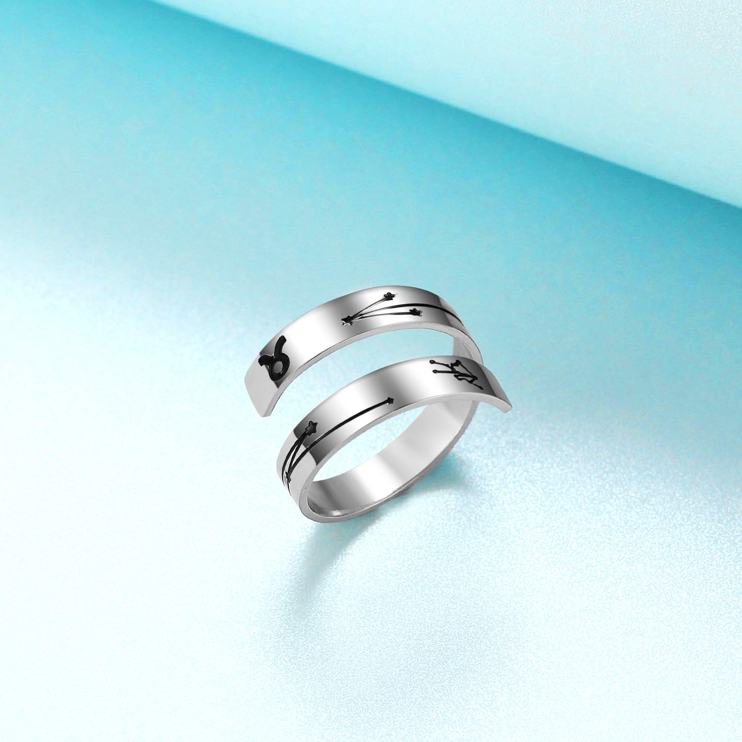 Silver Zodiac Ring Stainless Steel Engraving Size Adjustable Constellation Birthday Ring Gift for Women