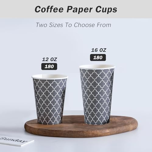 Lamosi 180 Pack 8oz Disposable Coffee Cups, Paper Cups, Hot/Cold Drinking Cup, Grey Disposable Cup, Paper Hot Coffee Cup, Paper Cup for Office, Picnic, Cafes