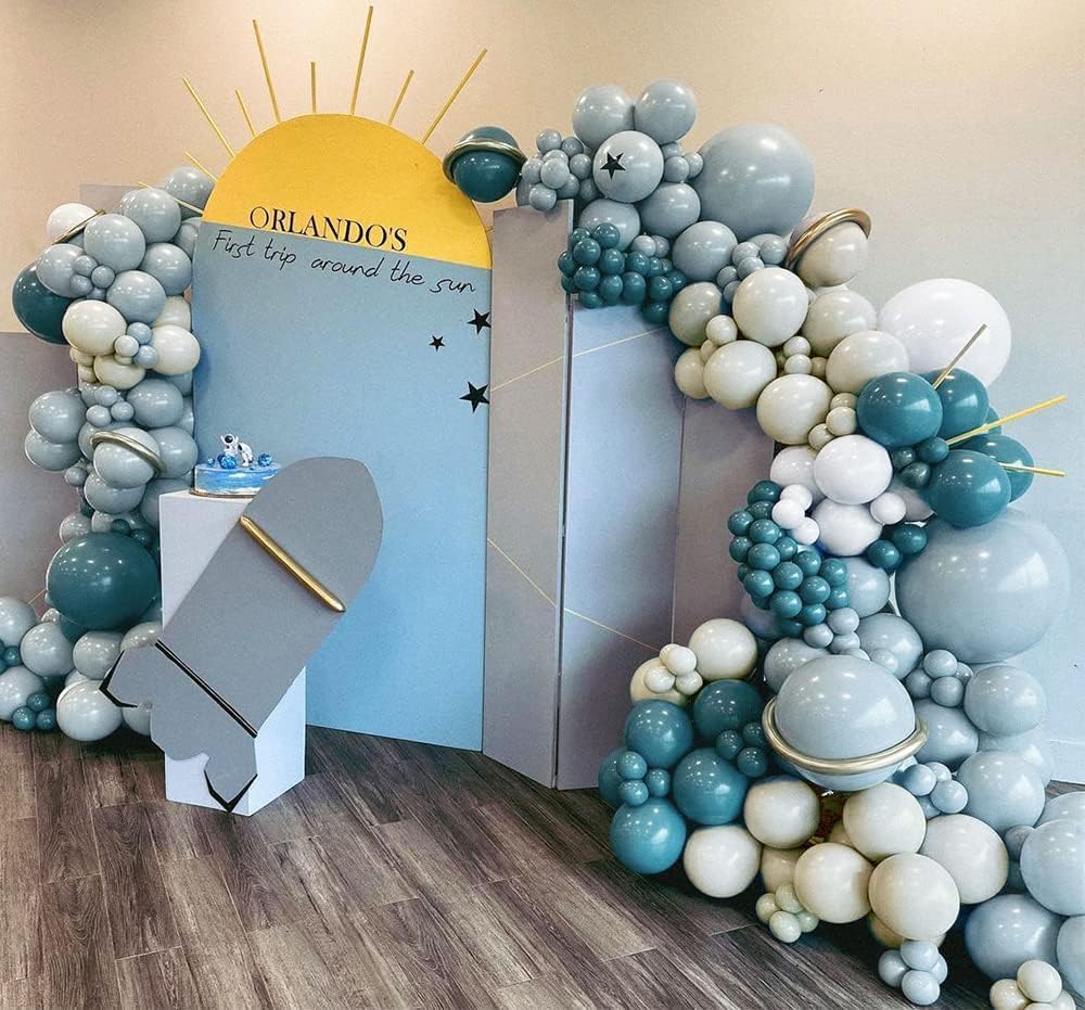 Dusty Blue Balloon Garland - Double Stuffed Blue Sand White Balloon Arch Different Size for Baby Shower Bridal Shower Birthday Wedding Boho Graduation Party Decoration