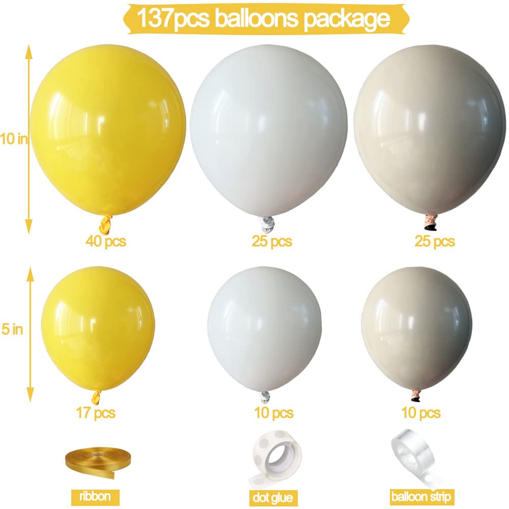 Yelloow Balloon Arch Garland Kit Lemon For Baby Shower Birthday Party Decprations 137pcs Double-Stuffed Layer Bee Brown Gray White