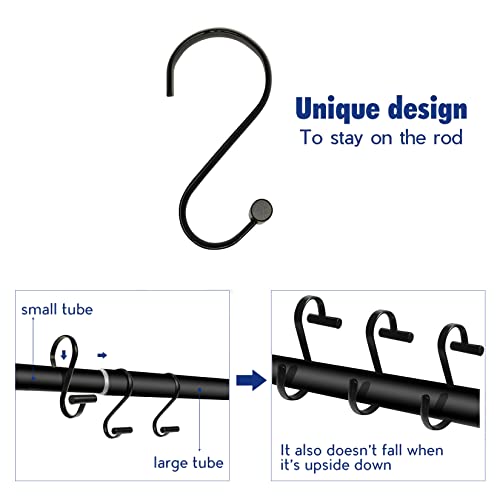 Metal Shower Curtain Hooks,Rust Proof Shower Curtain Rings for Bathroom,T-Bar Decorative Shower Curtain Hooks for Shower Rod,Set of 12(Black)