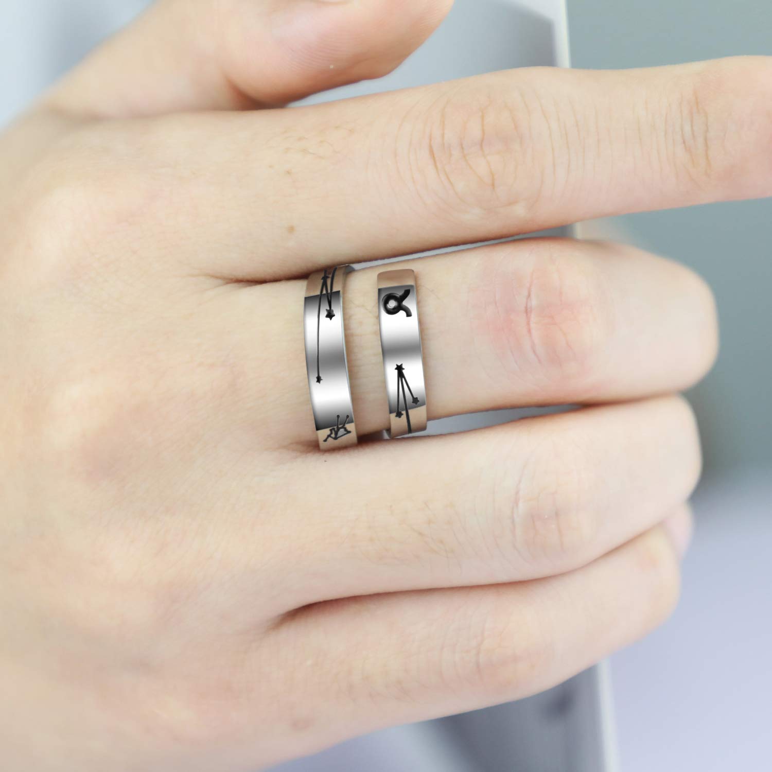 Silver Zodiac Ring Stainless Steel Engraving Size Adjustable Constellation Birthday Ring Gift for Women