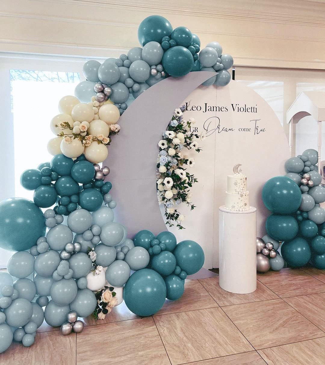 Dusty Blue Balloon Garland - Double Stuffed Blue Sand White Balloon Arch Different Size for Baby Shower Bridal Shower Birthday Wedding Boho Graduation Party Decoration