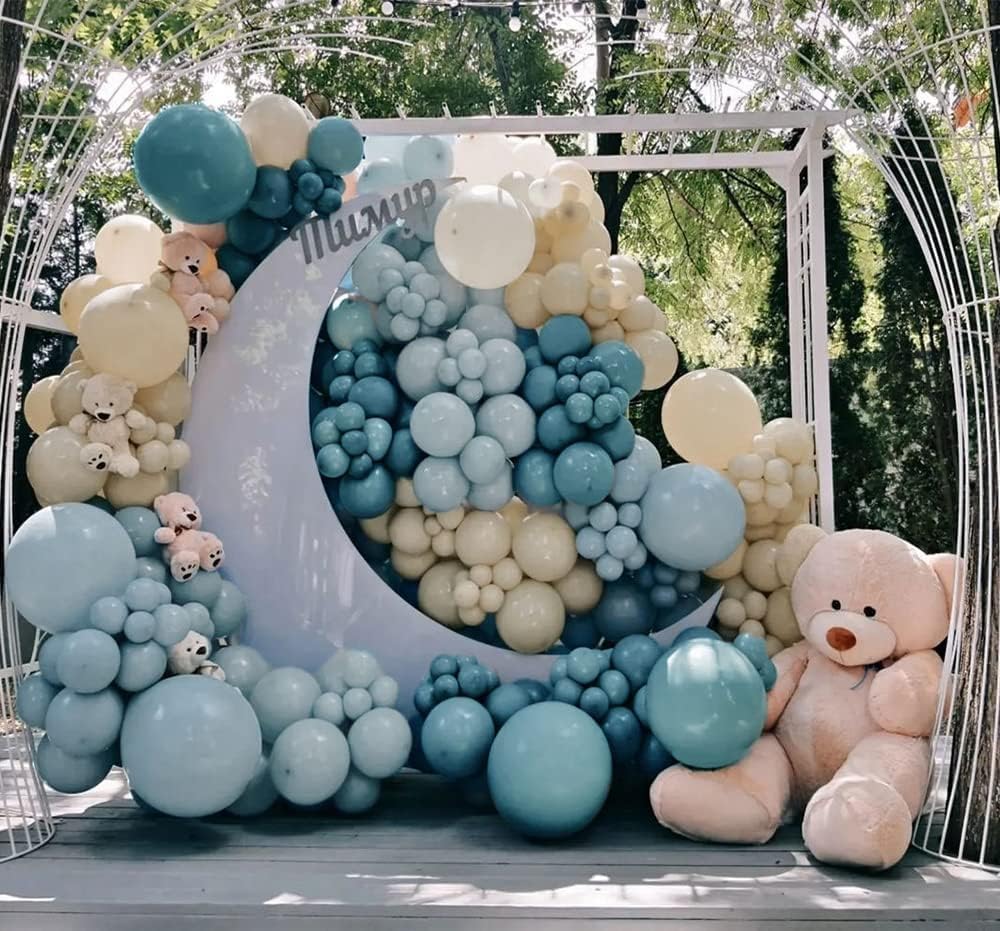 Dusty Blue Balloon Garland - Double Stuffed Blue Sand White Balloon Arch Different Size for Baby Shower Bridal Shower Birthday Wedding Boho Graduation Party Decoration