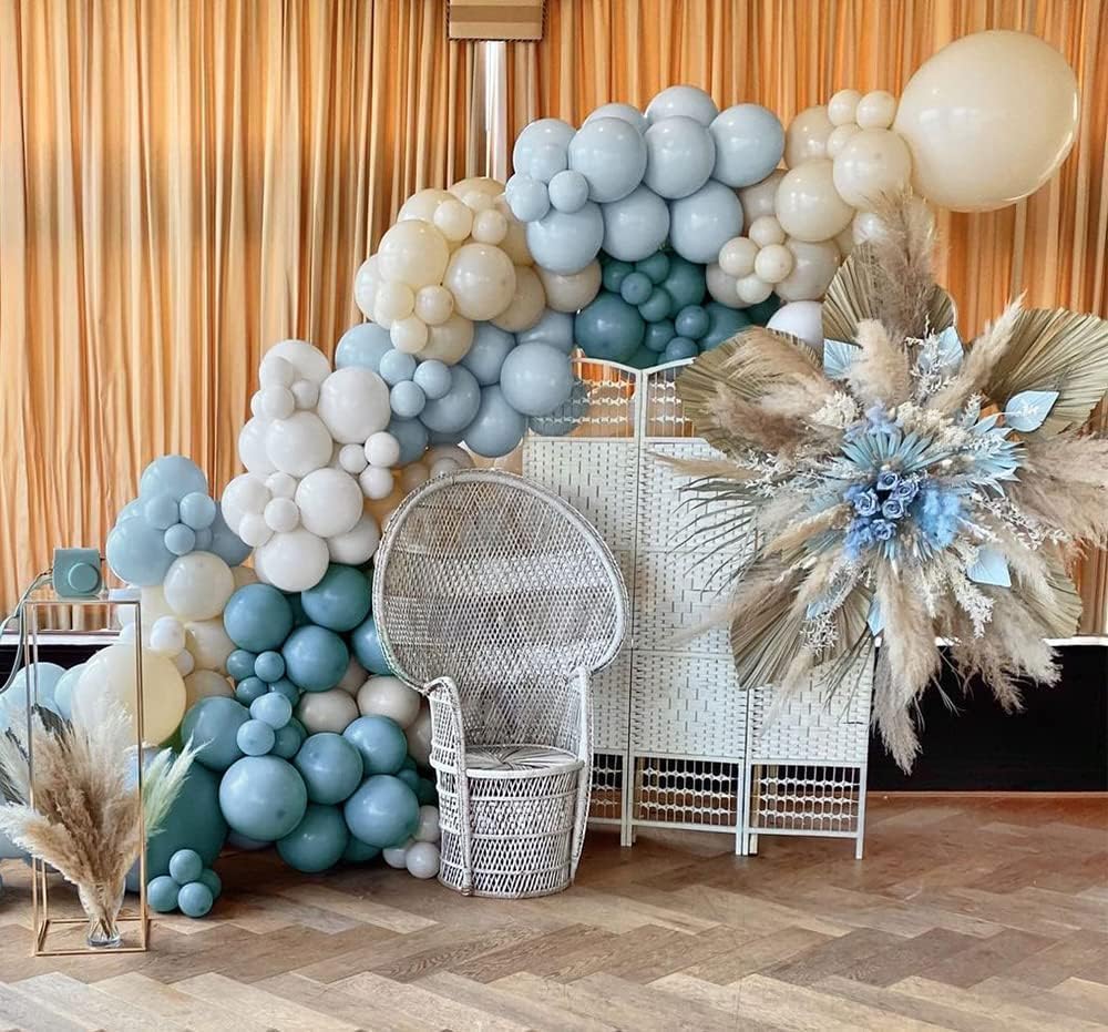 Dusty Blue Balloon Garland - Double Stuffed Blue Sand White Balloon Arch Different Size for Baby Shower Bridal Shower Birthday Wedding Boho Graduation Party Decoration