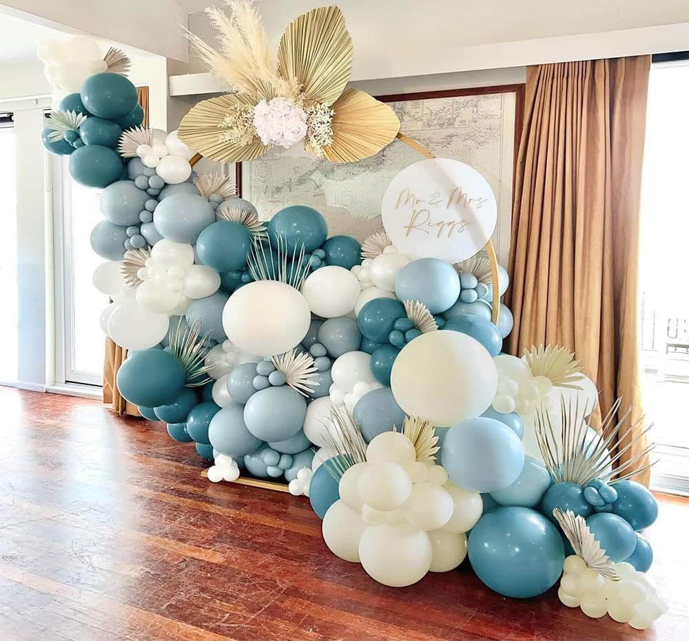 Dusty Blue Balloon Garland - Double Stuffed Blue Sand White Balloon Arch Different Size for Baby Shower Bridal Shower Birthday Wedding Boho Graduation Party Decoration