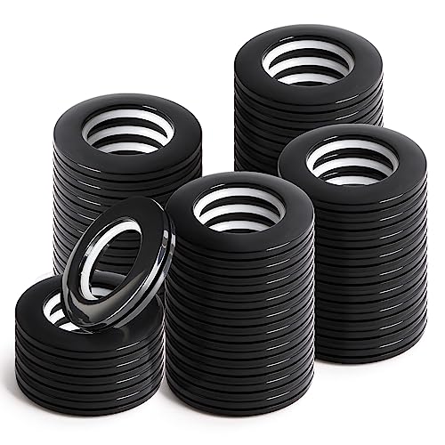 WCIC 48 PCS Curtain Grommets 40mm Roman Ring Inner Diameter (1-9/16") Nanoscale Low Noise Shower Curtain Rings for Curtain Rod Plastic Curtain Grommet Kit Black