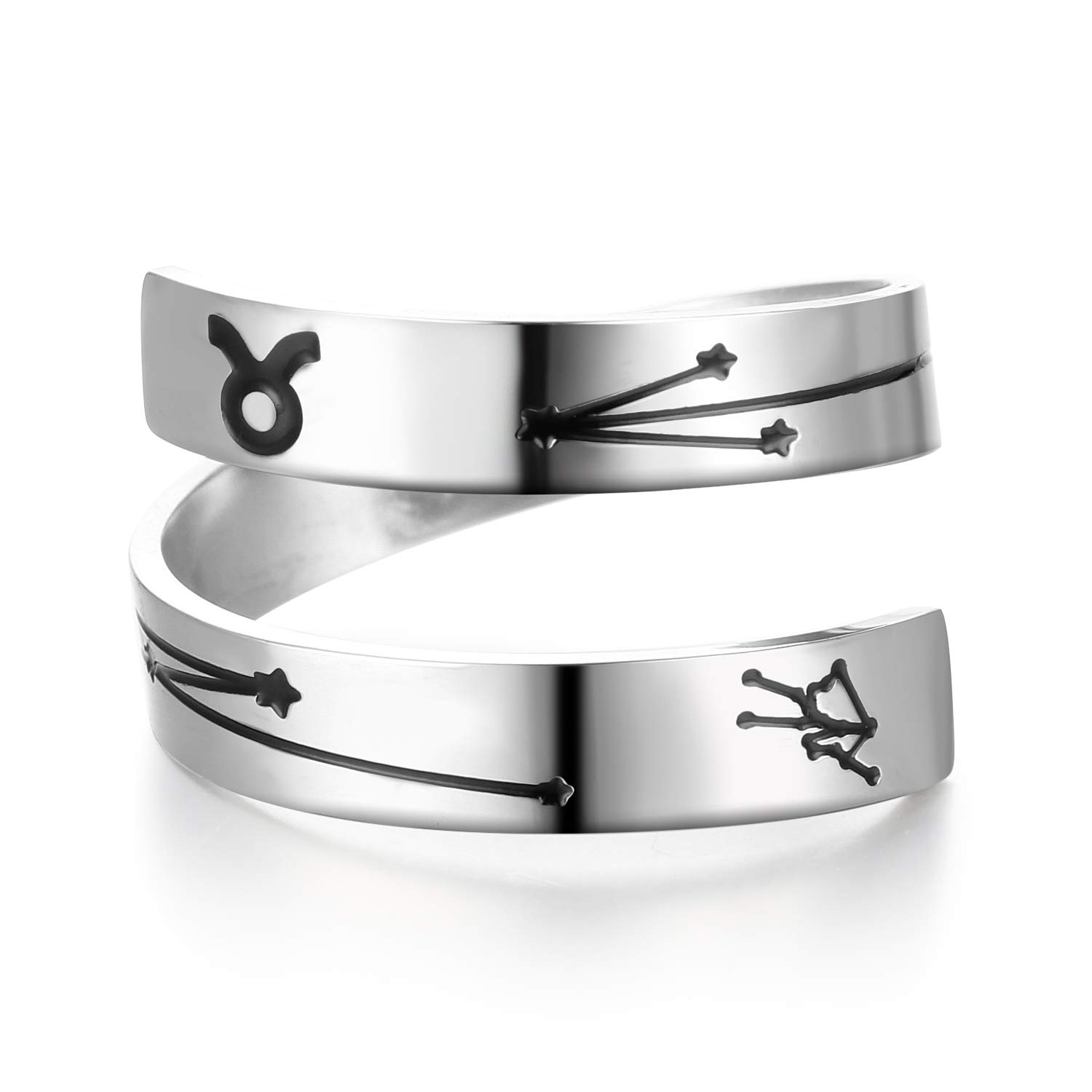 Silver Zodiac Ring Stainless Steel Engraving Size Adjustable Constellation Birthday Ring Gift for Women