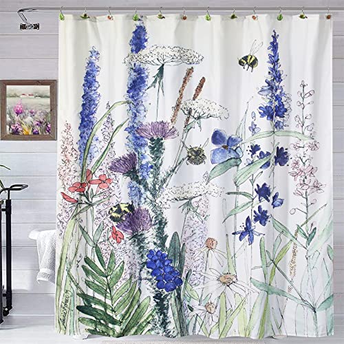RoomTalks Flowers Leaves Birds Shower Curtain Hooks Rings for Bathroom, Rust Resistant Metal Decorative Shower Hooks Rings for Spring Boho Floral Plant Botanical Wildflowers Shower Curtains