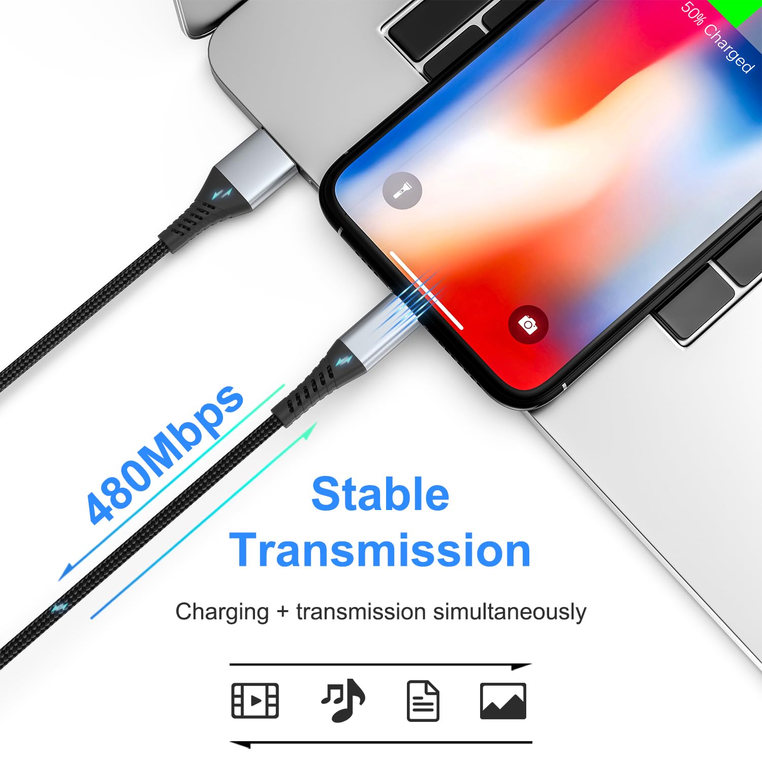 1FT Short iPhone Charging Cable, 3 Pack USB to Lightning Cable 1 Foot iPhone Charger Cord Fast Charging Braided for Apple iPhone 14 13 12 11 Pro Max Mini 10 8 7 Plus XR XS MAX SE iPad Air Mini (Black)