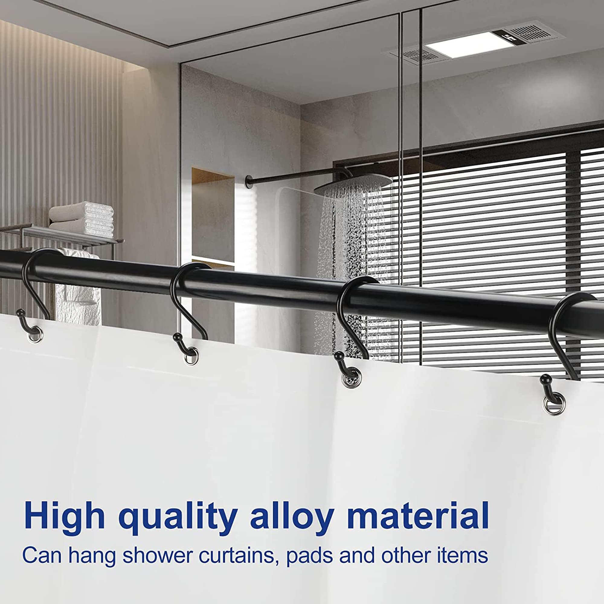 24 pcs Black Shower Curtain Hooks,Shower Curtain Rings, S Shower Hooks for Bathroom Curtains,Clothing, Towels, etc