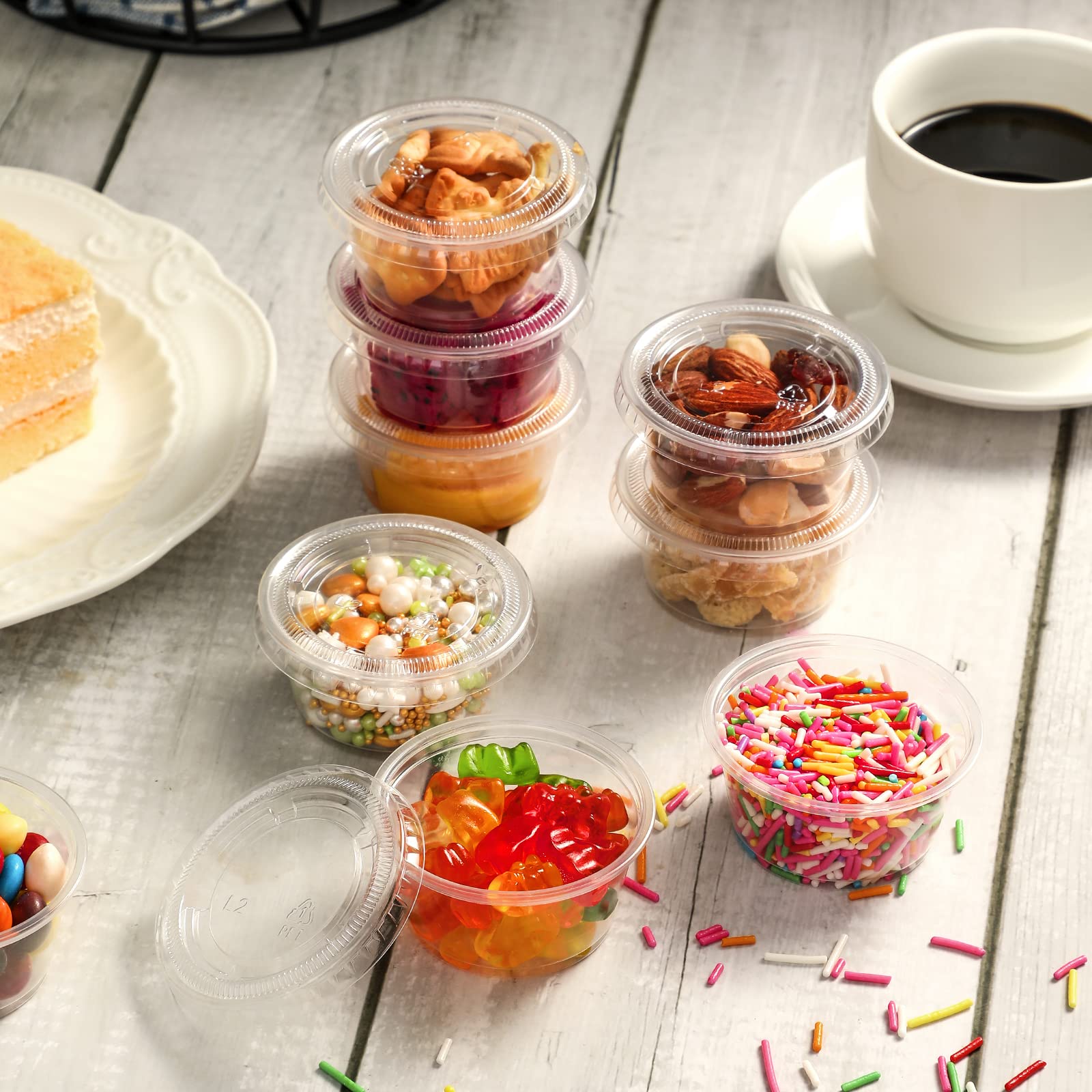 [650 Sets - 2 Oz ] Jello Shot Cups, Small Plastic Containers with Lids, Airtight and Stackable Portion Cups, Salad Dressing Container, Dipping Sauce Cups, Condiment Cups for Lunch, Party to Go, Trips