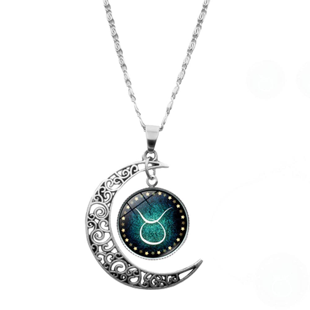 JczR.Y Taurus Constellation Necklace Pendant Time Gemstone Luminous Glow Long Sweater Chain Necklace Jewelry Fahion (Taurus)
