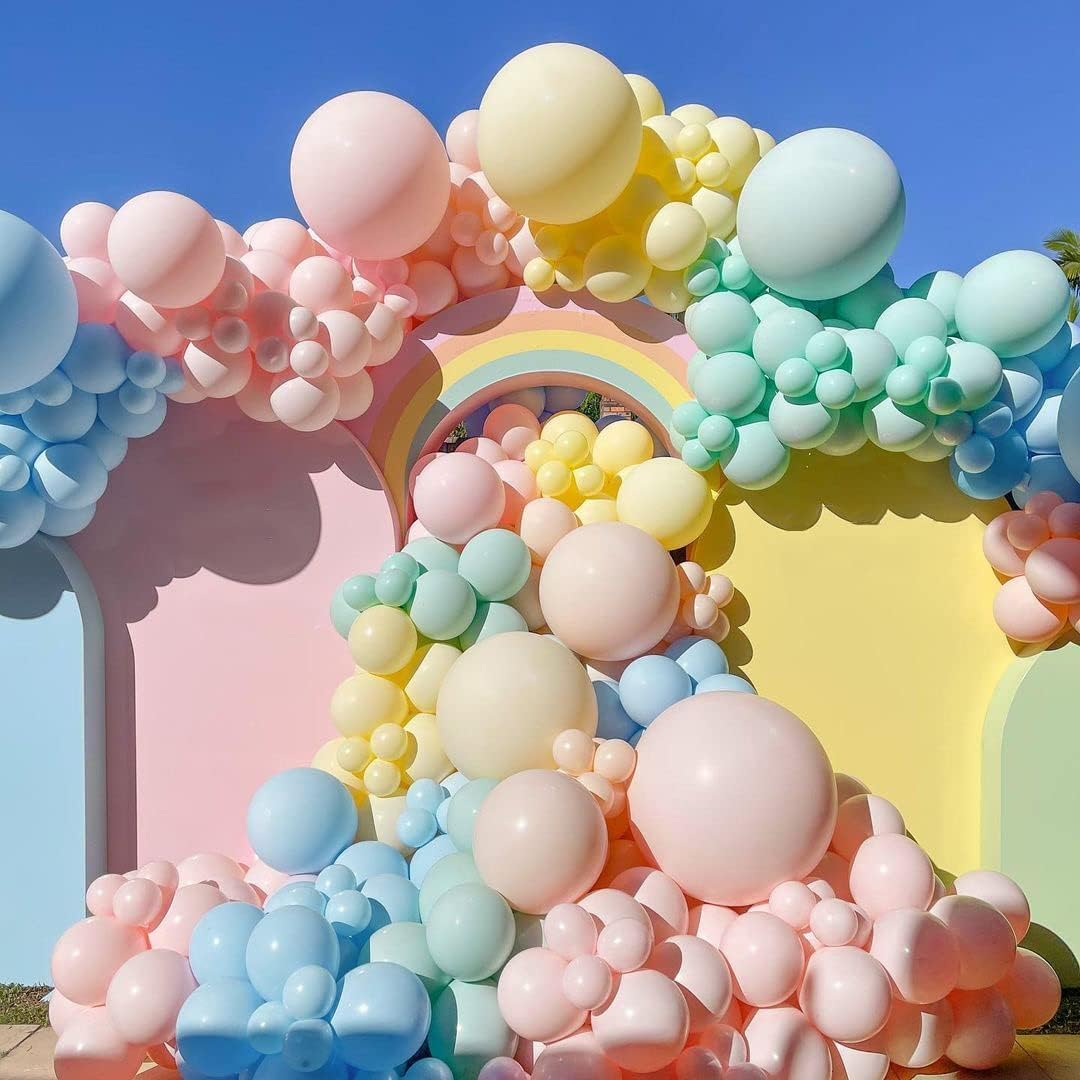 Pastel Balloon Arch Double Stuffed Balloons Pink Blue Different Sizes Matte Yellow and Green Set for Colorful Princess Unicorn Happy Birthday Baby Shower Party Decorations