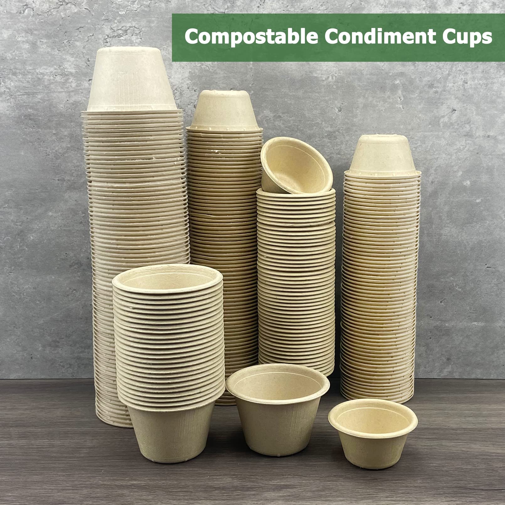 CAMKYDE 2 oz Disposable Bagasse Fiber Souffle Cups 100pk, 100% Natural Biodegradable Compostable Condiment cups Sample Cup Tasting Cups (Natural, Pack of 100)