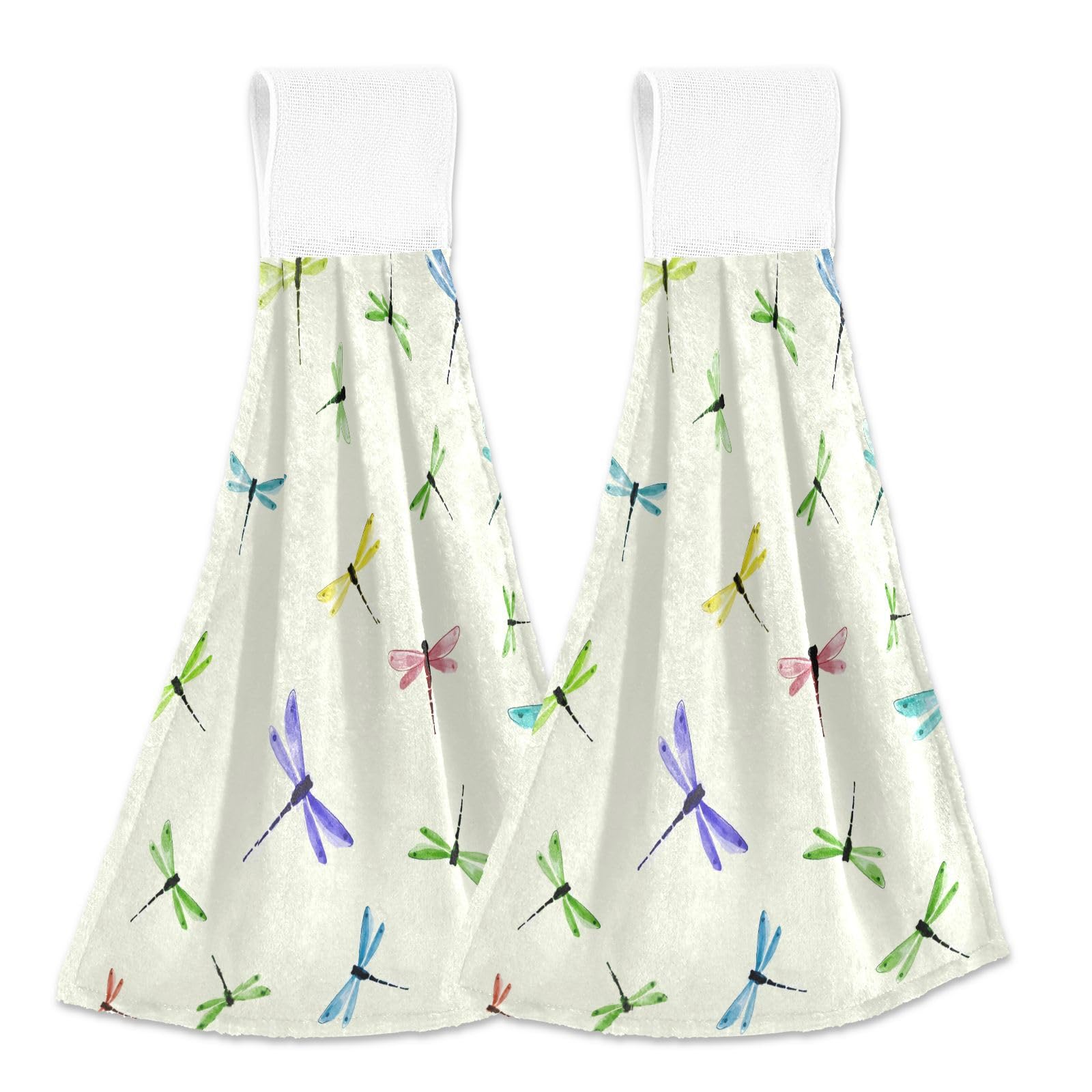 KOPIRIT Colorful Dragonfly Hand Towels Set of 2 Soft Absorbent Decorative Hand Towels for Bathroom Quick Drying Tea Bar Hanging Towel for Home Laundry Room Kitchen Bath Decor