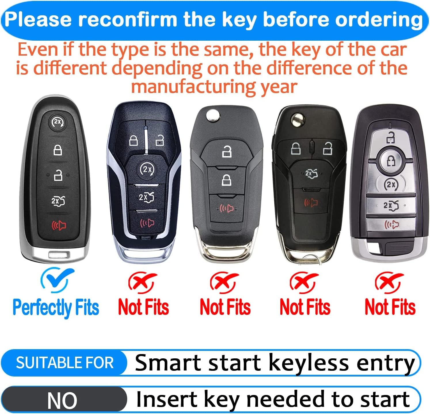 Sindeda for Ford Key Fob Cover with Keychain Soft Full Protection Key Shell Key Case Compatible with Ford C-Max Edge Escape Expedition Explorer Flex Focus Taurus Lincoln MKS MKT MKX Navigator (Silver)