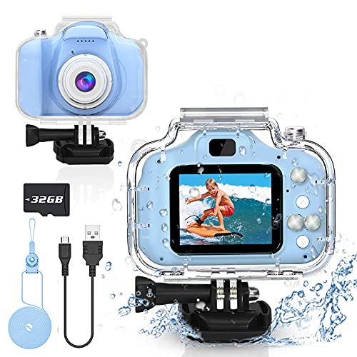 Yoophane Kids Waterproof Camera Gifts for 6 7 8 9 10 Year Old Action Kids Camera for Age 3-12 Christmas Birthday Gifts Underwater Video Recorder with 32GB SD Card (Blue)