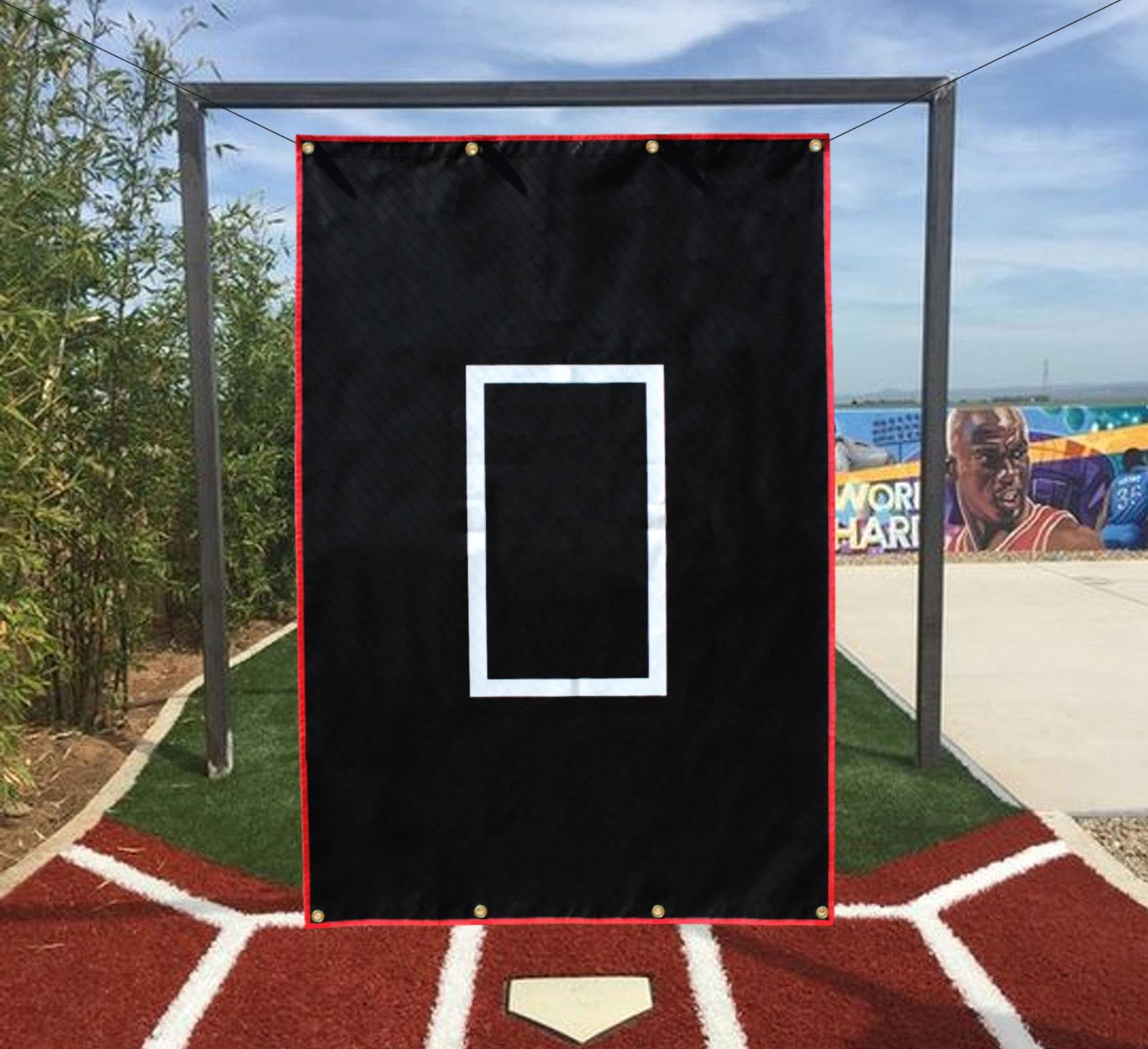 Mini Tang Baseball Batting Cage Backstop Baseball Softball Backstop with Strike Zone and Catcher Image 4'x6' Waterproof Baseball Backstop for Pitching.