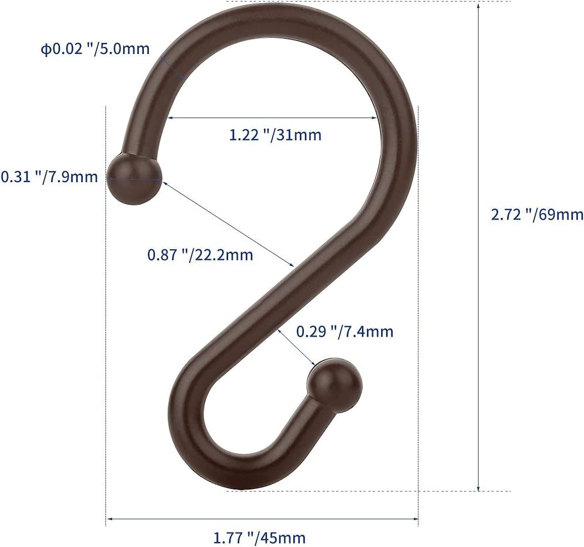 24 pcs Black Shower Curtain Hooks,Shower Curtain Rings, S Shower Hooks for Bathroom Curtains,Clothing, Towels, etc