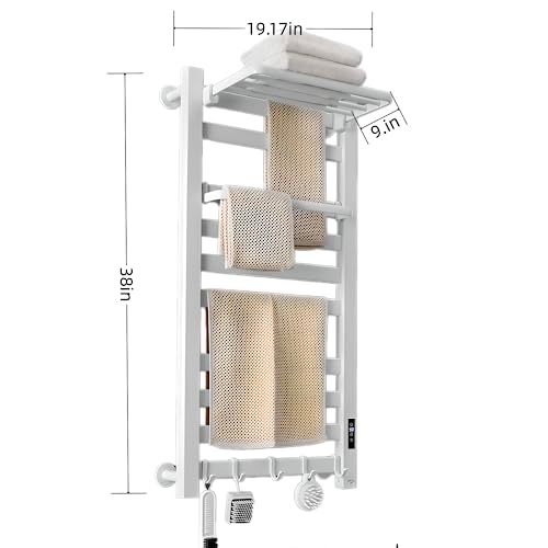 Heated Towel Rack, Electric Towel Warmer for Bathroom, Wall Hot Towel Warmer 10 Bar Touch Control, Timing, Temperature Display (10 Bar - 38in)