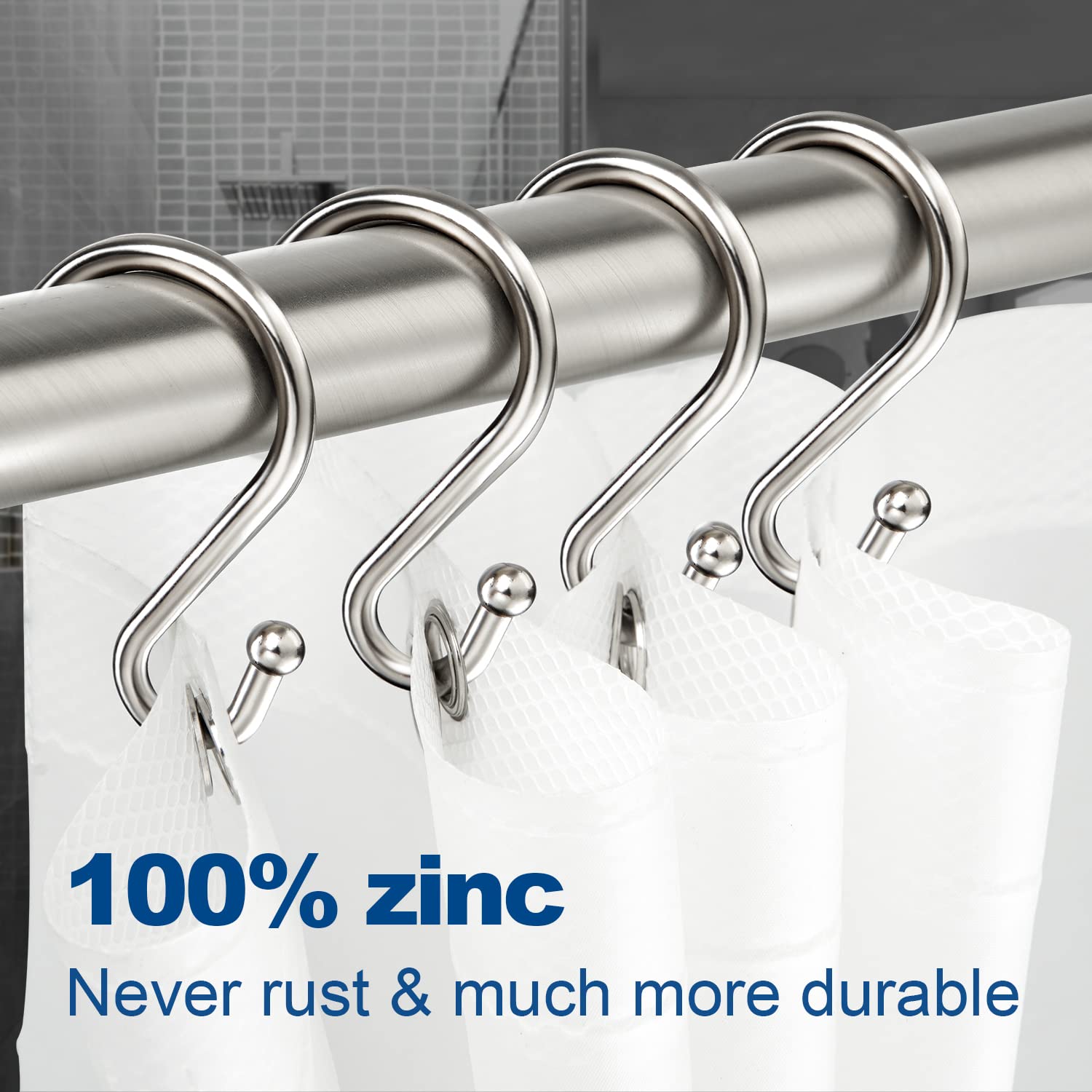 TOPROD Shower Curtain Hooks Rings, Stainless Steel S Shaped Shower Hooks Rust Proof, Shower Curtain Hangers for Shower Curtain, Kitchen, Wardrobe & Garden, Brushed Nickel, Set of 12
