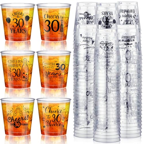 Hushee 300 Pcs 2 oz Cheers to 30 Years Shot Glasses Disposable Cups Plastic Cups 30th Birthday Party Favors for Men Women Birthday Anniversary Wedding Party Supplies (Cheers to 30 Years)