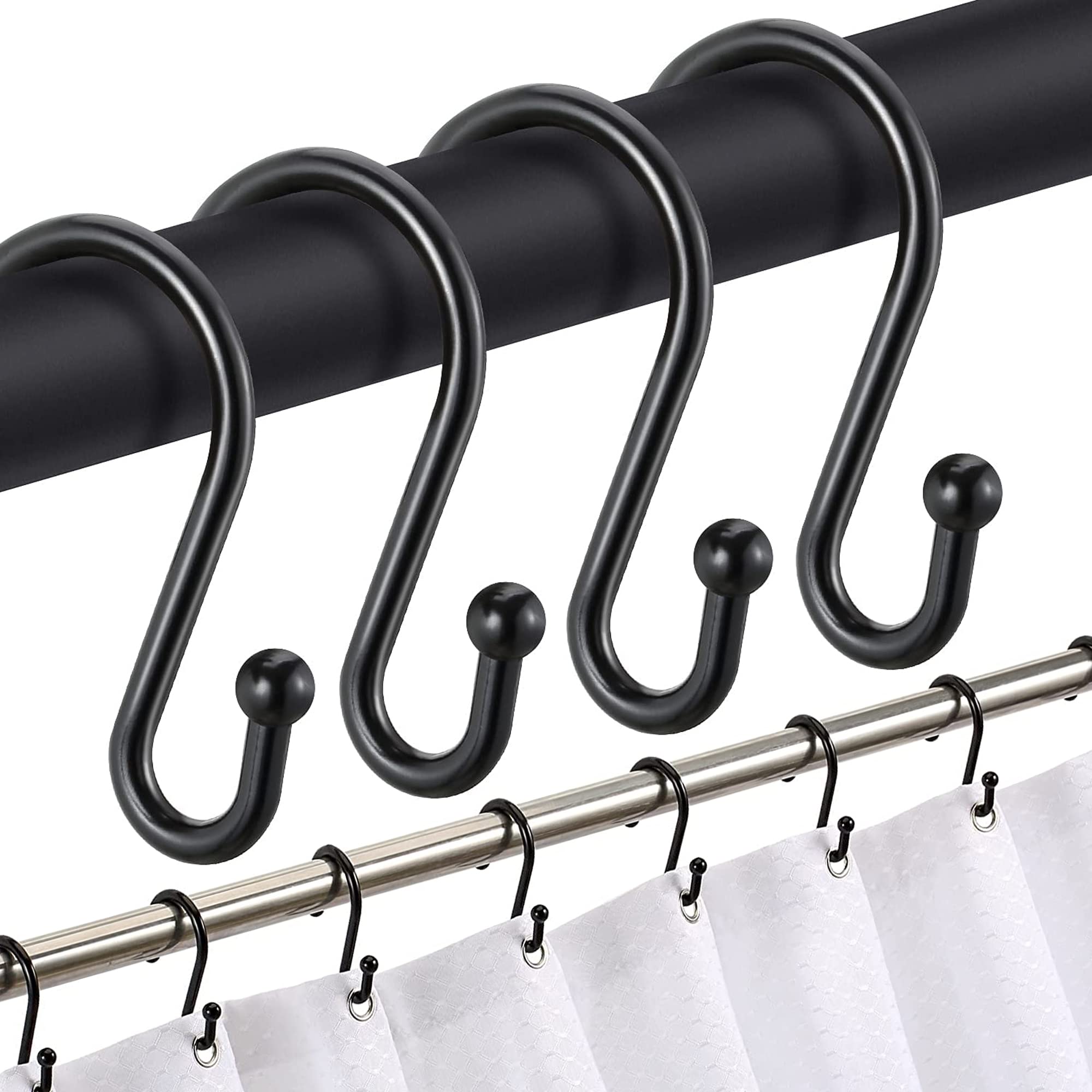 24 pcs Black Shower Curtain Hooks,Shower Curtain Rings, S Shower Hooks for Bathroom Curtains,Clothing, Towels, etc