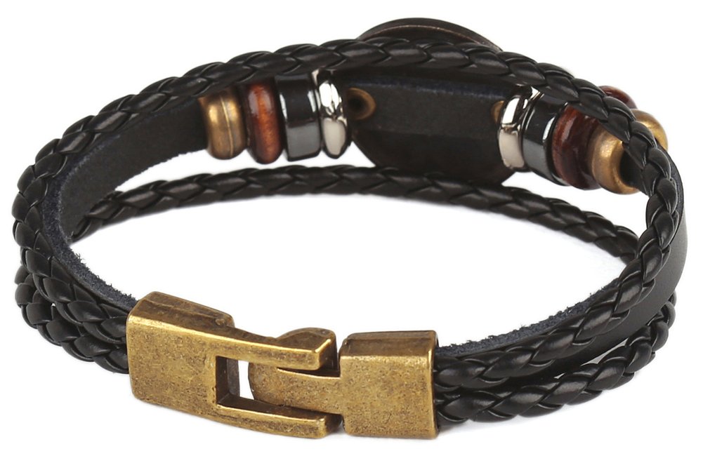 Hamoery Punk Alloy Leather Bracelet Constellation Braided Rope Bracelet Bangle Wristband(Taurus)