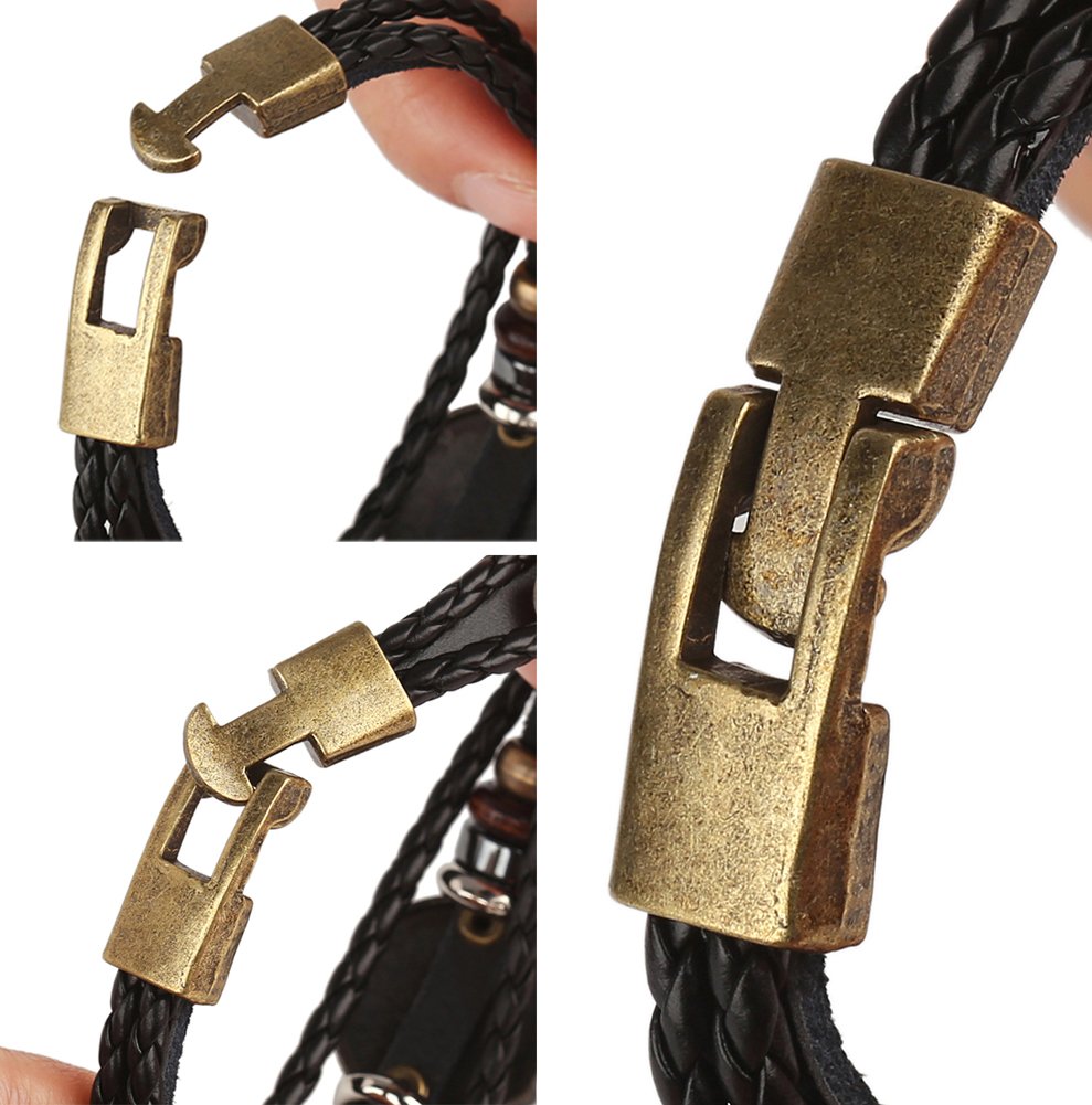 Hamoery Punk Alloy Leather Bracelet Constellation Braided Rope Bracelet Bangle Wristband(Taurus)