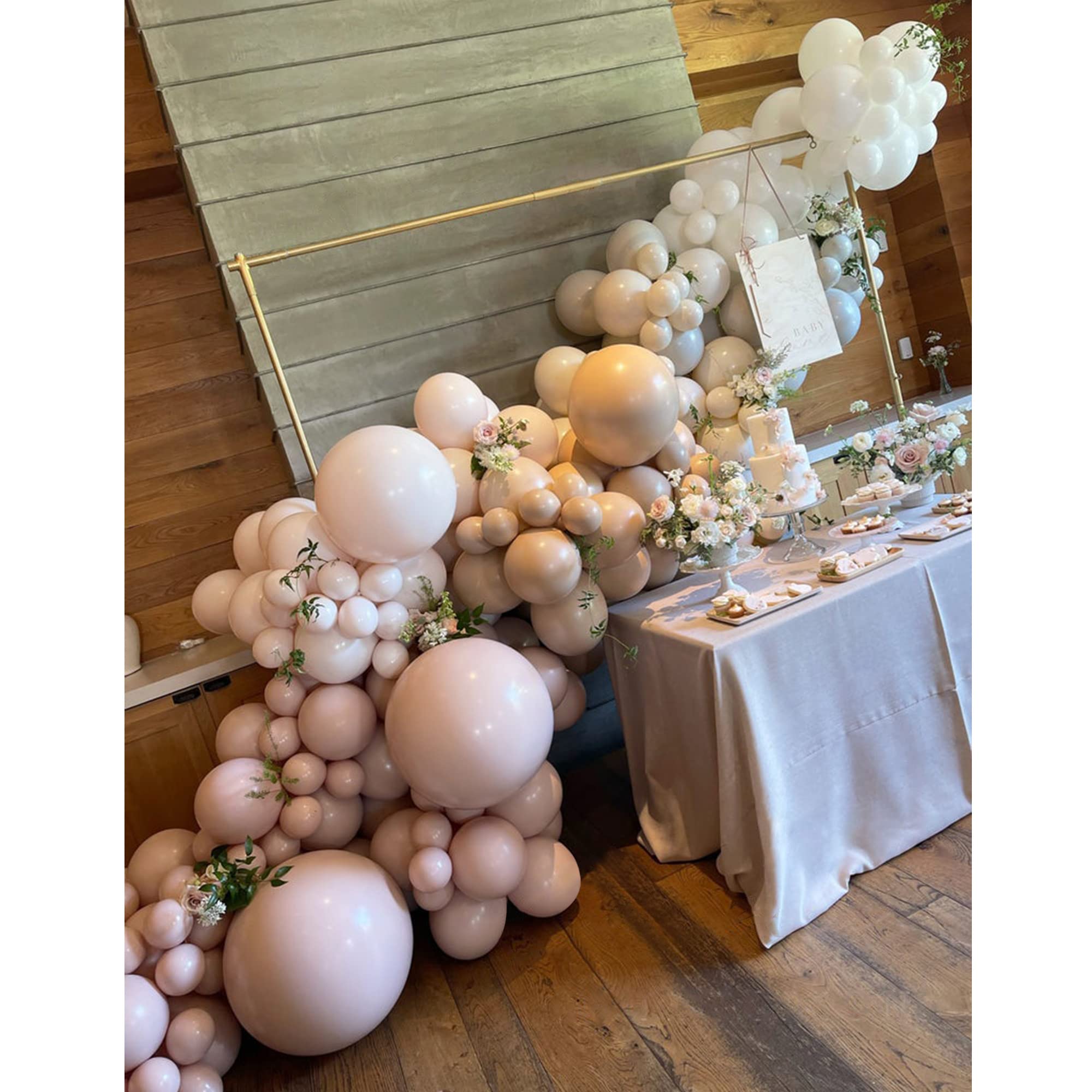 Boho Balloons Garland Arch Kit - 128PCS Double Stuffed 18/12/10/5 Inch Double Garland Kit Layer Matte White Cream Peach Pink Balloons Set for Wedding Birthday Baby Shower Party Decorations