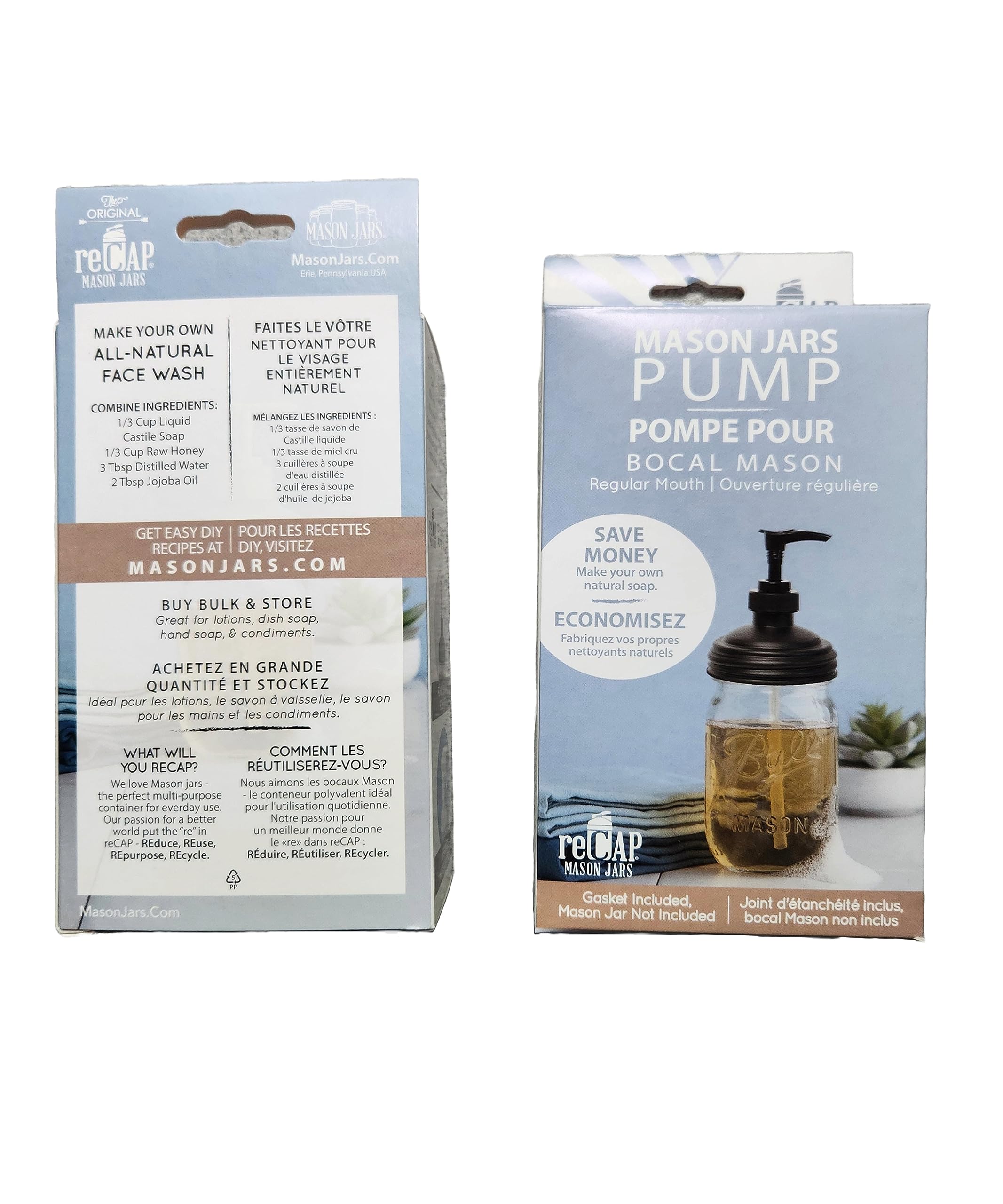 reCAP Mason Jar Pump | Regular Mouth | Made in The USA | Leak-Proof | Freezer-Proof | Black - 2 Pack