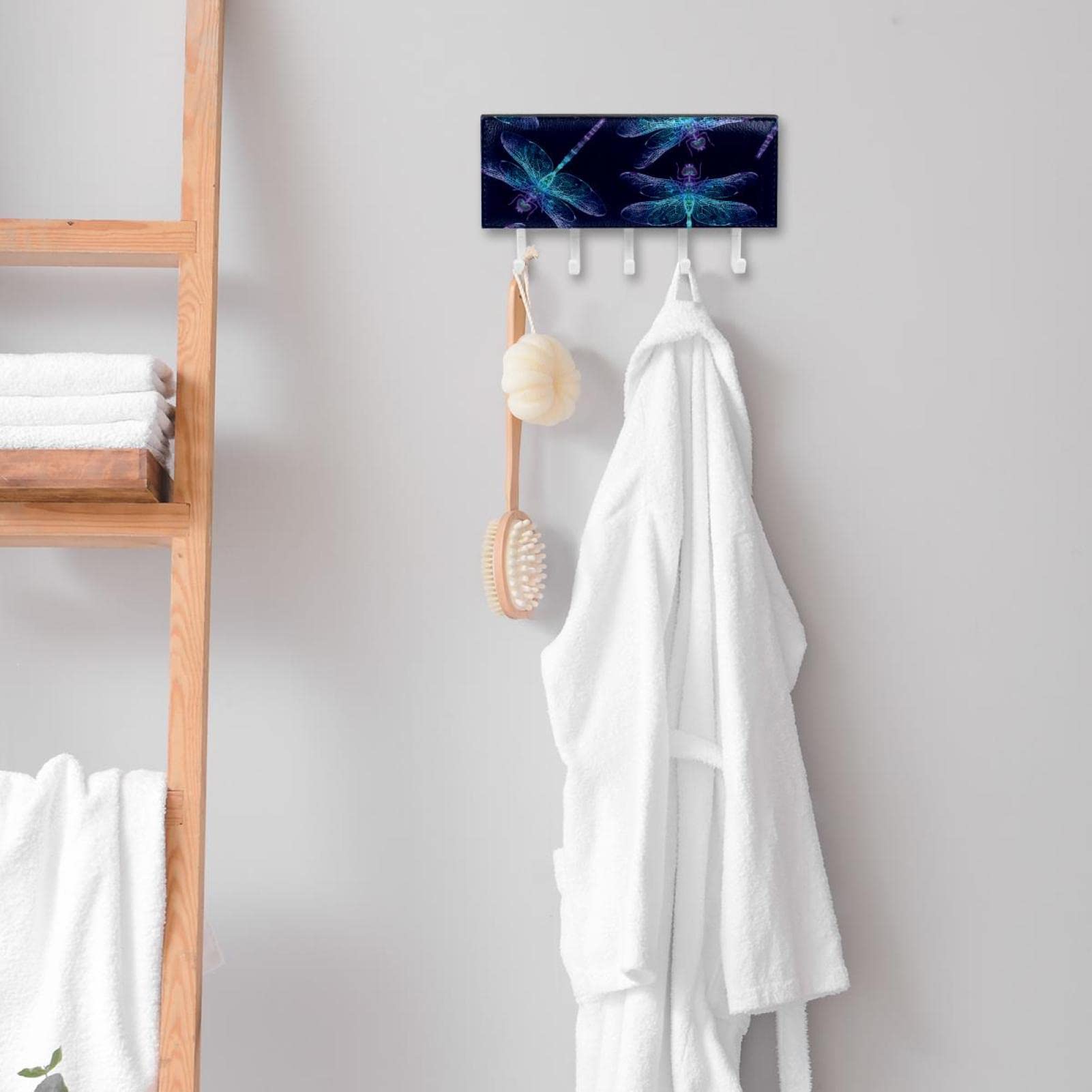 Self Adhesive Hooks Wall Mounted, Coat and Hat Hooks Rack, Dragonfly Navy Blue Towel Hanger Hook, Door Bathroom Kitchen Bathroom Decor