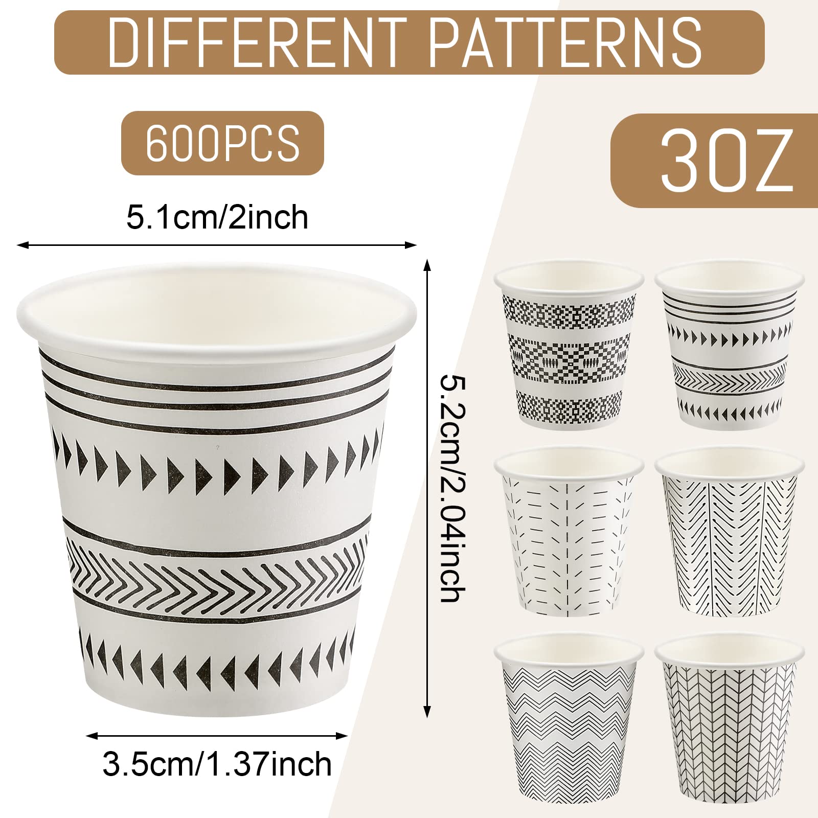 600 Pack Disposable 3 oz Paper Cups, Mouthwash Small Tasting Cups Bathroom Paper Coffee Cold Beverage Drinking Cup for Picnic, BBQ, Party, Travel and Event (Stylish)