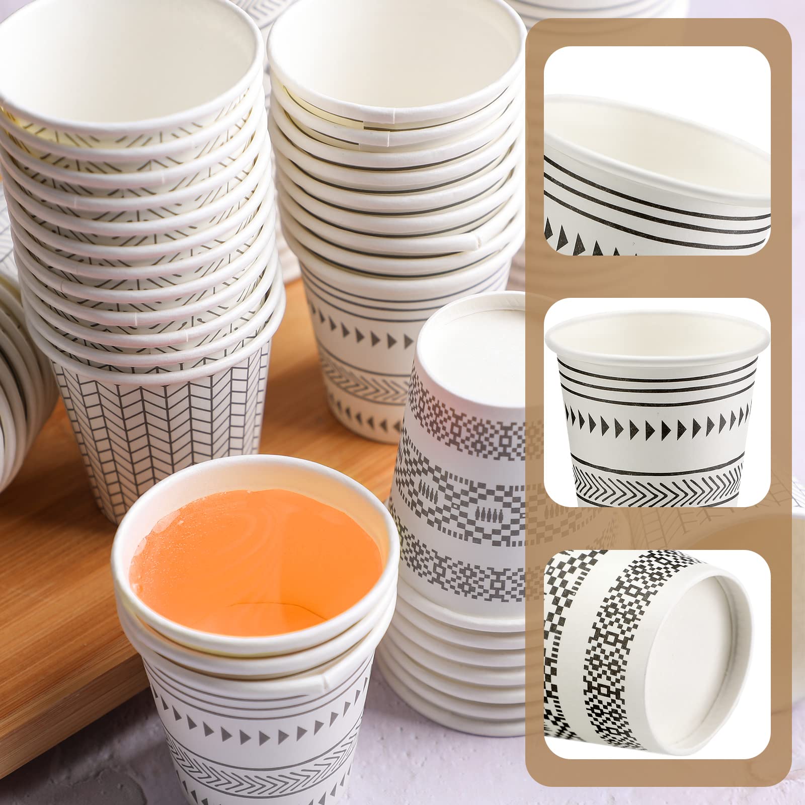 600 Pack Disposable 3 oz Paper Cups, Mouthwash Small Tasting Cups Bathroom Paper Coffee Cold Beverage Drinking Cup for Picnic, BBQ, Party, Travel and Event (Stylish)