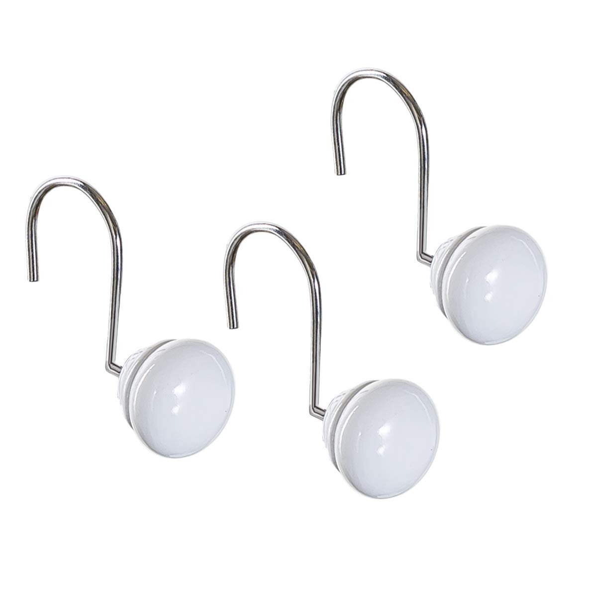 Creative Scents White Shower Curtain Hooks - Set of 12 White Shower Curtain Rings for Bathroom Shower Rod - Decorative Shower Hooks for Shower Curtain - Sturdy Easy to Glide Shower Rings for Curtain