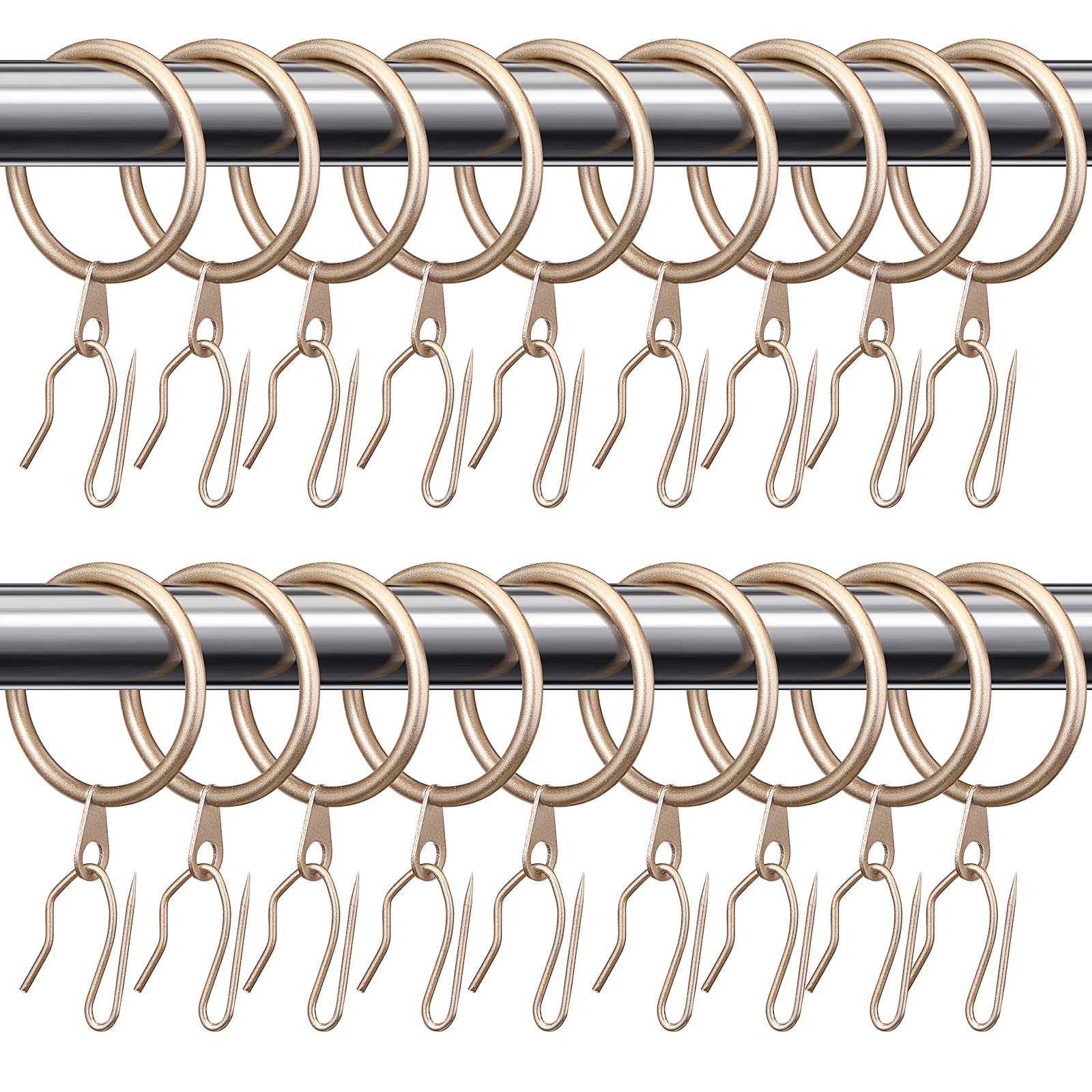 Qunclay 100 Set 1.26 Inch Metal Curtain Rings with Eyelets Curtain Hooks for Drapes and Metal Drapery Pin Drapery Hooks for Window Door Shower Bathroom Rings (Champagne)