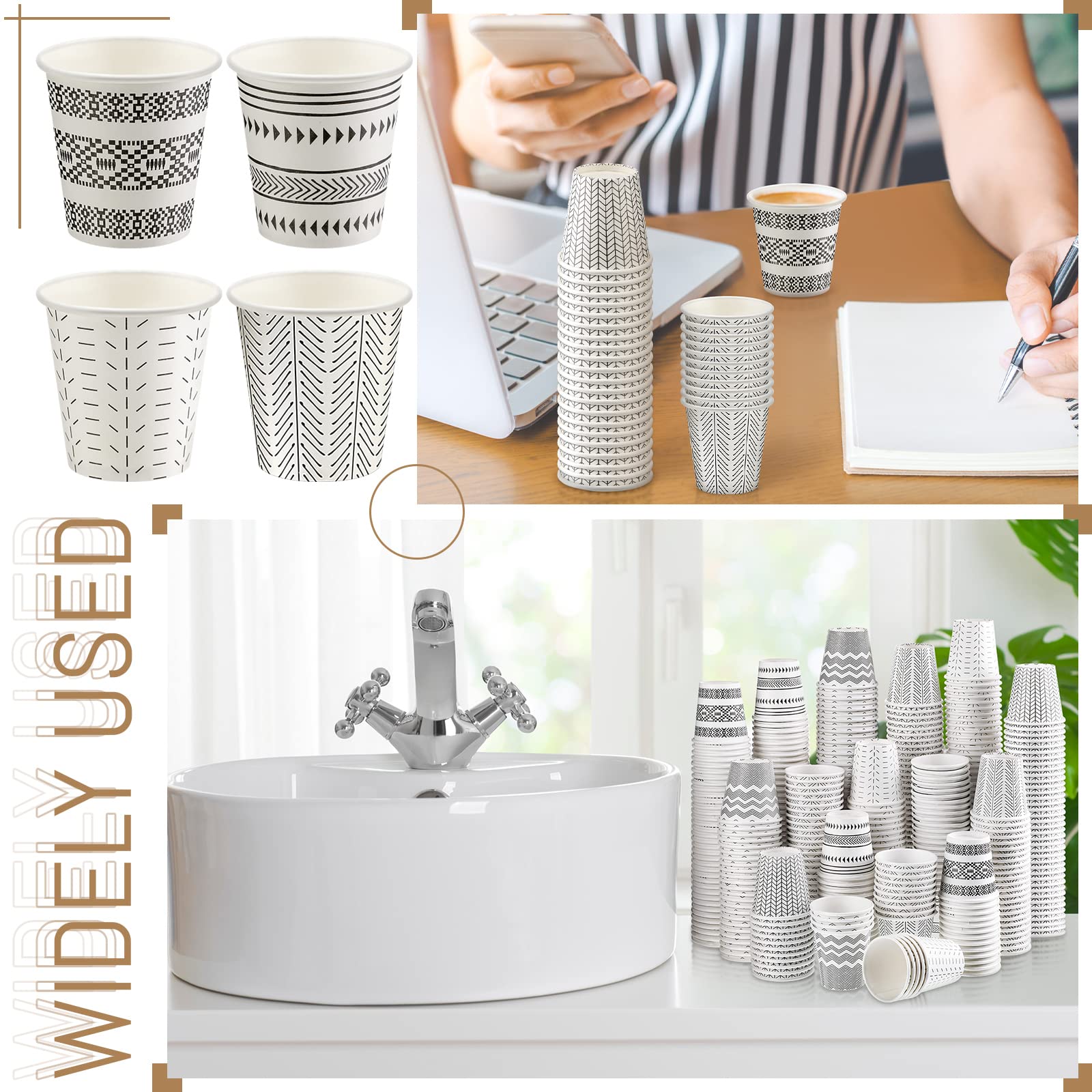 600 Pack Disposable 3 oz Paper Cups, Mouthwash Small Tasting Cups Bathroom Paper Coffee Cold Beverage Drinking Cup for Picnic, BBQ, Party, Travel and Event (Stylish)