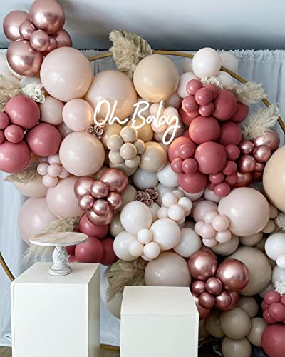Boho Baby Shower Decorations, SKEFOLI 88PCS Pink Balloon Arch Kit with Beige Brown Double Stuffed Balloons Rose Gold Balloons Boho Balloon Garland for Birthday Party Bridal Shower Valentine Wedding