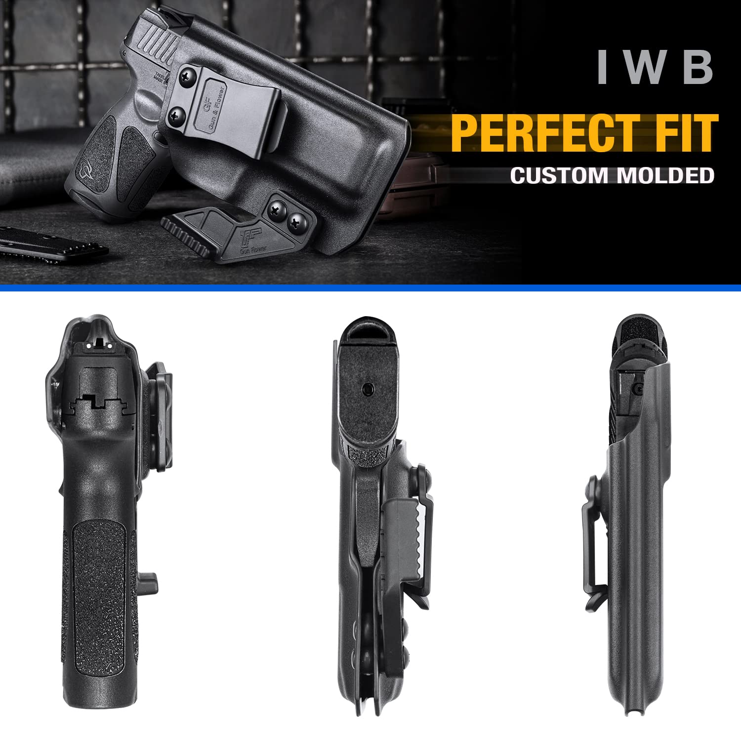 IWB Kydex Holsters Compatible with Taurus G3, Inside Waistband Concealed Carry IWB Holster for G3 Taurus, Adj. Retention, Right Hand