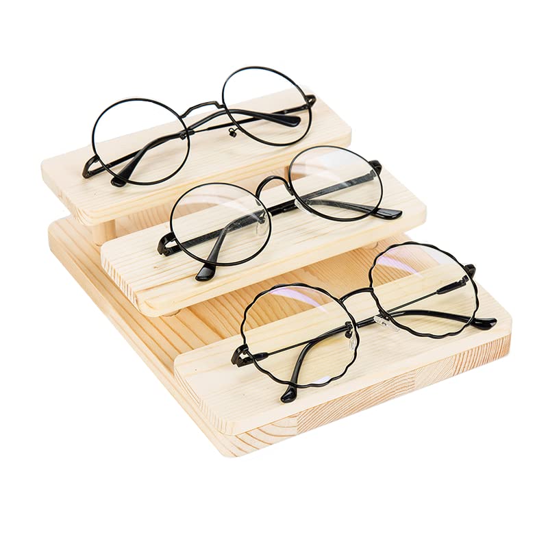 TANG SONG 1 PCS 3- Layers Stepped Wooden Glasses Holder Sunglass Organize Display Stand Blind Box Doll Display for Office Desk Home Decor Gifts
