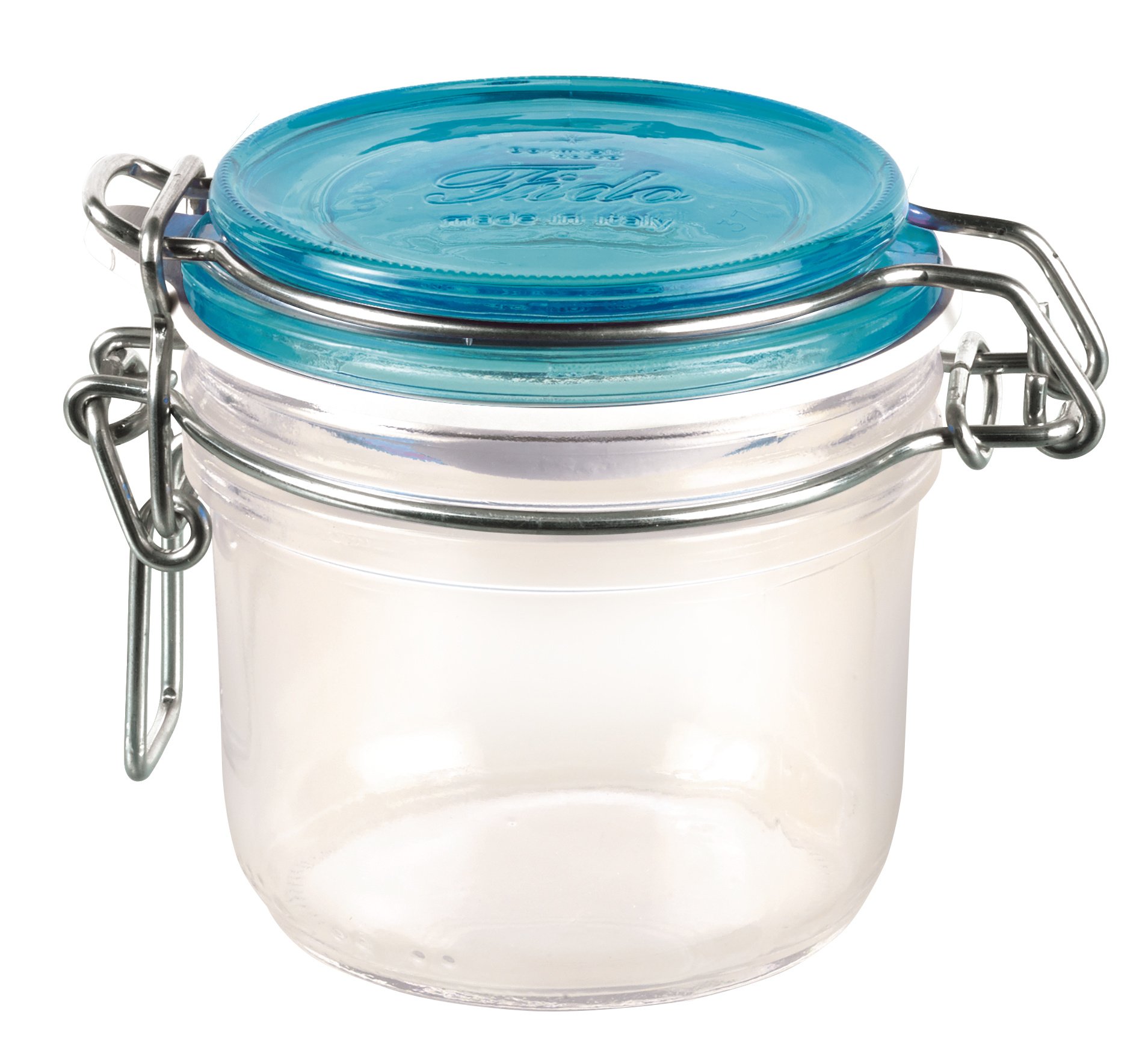 Bormioli Rocco Fido Jar with Blue Top, Set of 12, 6.75 oz, Clear