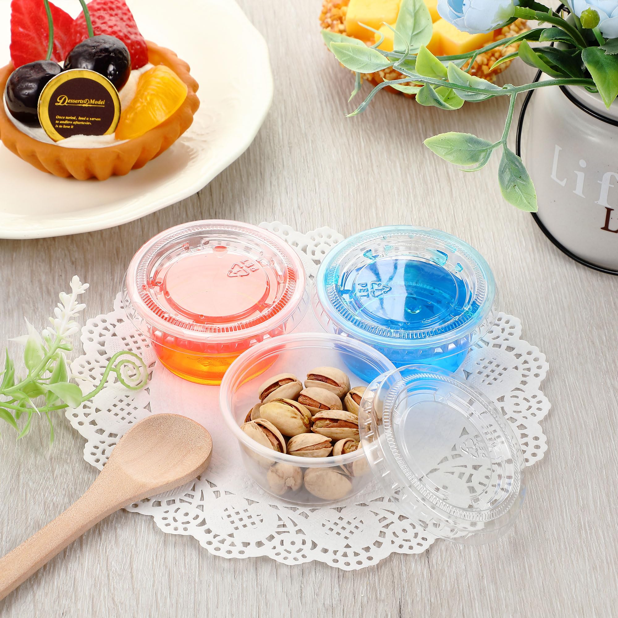 Mumufy 2000 Sets Plastic Portion Cups with Lids Bulk Small Clear Plastic Containers Stackable Souffle Condiment Cups Airtight Mini Food Storage for Dipping Sauce Salad Dressings Party (2.0 oz)
