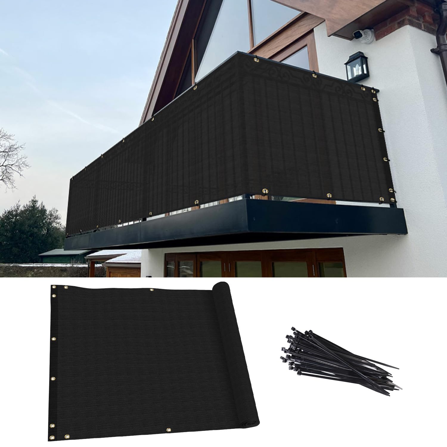 TANG 3' x 25' Black Balcony Privacy Screen Fence 200GSM Heavy Duty Windscreen for Apartment Porch Deck Outdoor Patio Backyard Patio Balcony UV-Proof