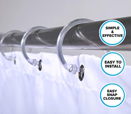 SlipX Solutions Clear Premium Plastic Shower Rings Provide Effortless Gliding on Standard Shower Rods (Set of 12, Easy Snap Closure, BPA-Free Plastic)