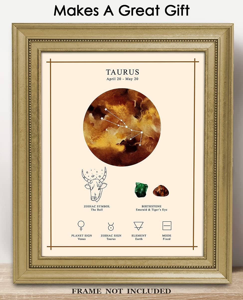 Taurus Zodiac Astrology Poster: Unique Astronomy Boho Wall Art Poster for Home, Office, Bedroom & Living Room Decor - Unframed Posters 11x14"
