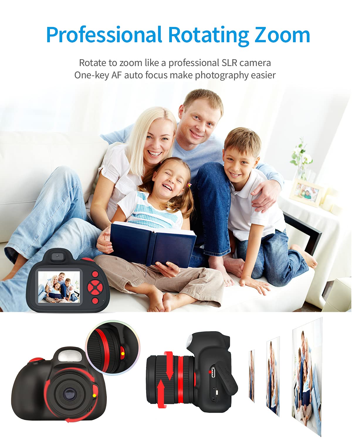 MOREXIMI Kids Camera, Digital Camera for Kids 3-8 Year Old, Birthday, Toys for Girls, 2.4" IPS Screen, Video Camcorder with Flash, 32G Card Included, Perfect Size (Black)