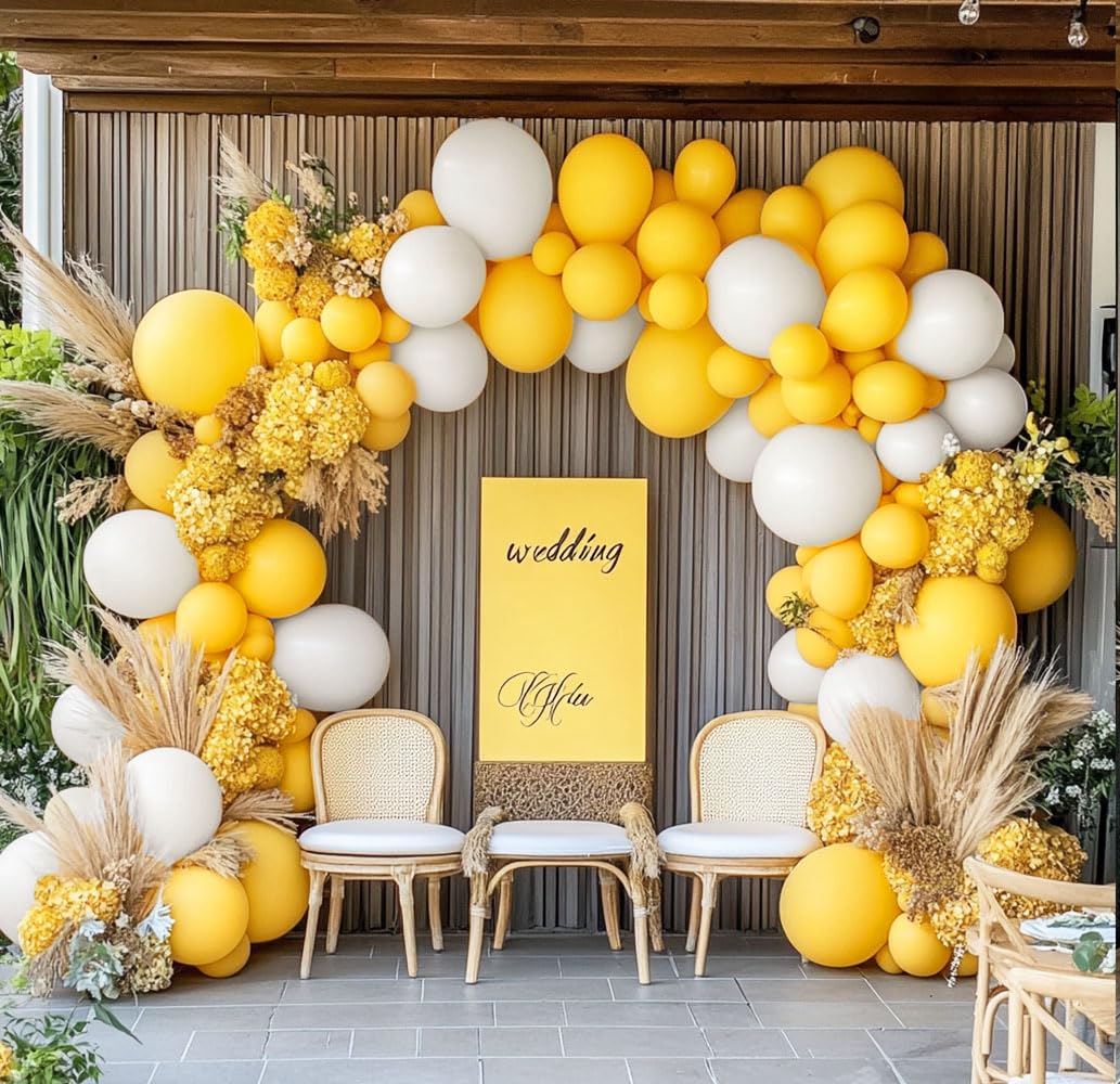 Yellow Balloon Different Sizes Latex Double Stuffed Matte Yellow Balloon Garland Arch Kit for Birthday Baby Shower Wedding Lemon Sunflower Party Decor